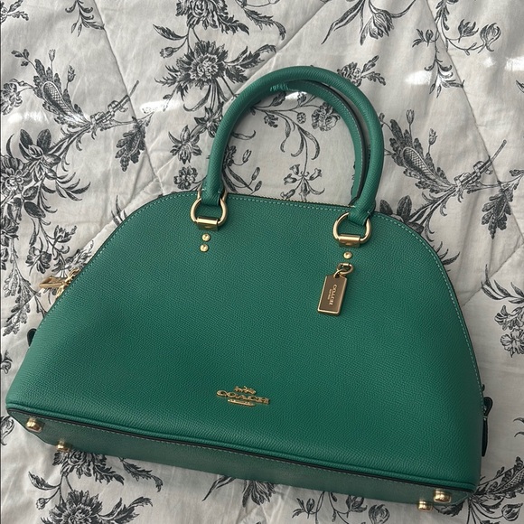 Coach | Bags | Coach Green And Gold Leather Satchel | Poshmark
